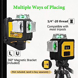 Globest 12 Lines 3D Laser Level, 3x360° Green Cross Line Laser Level for Picture Hanging and Construction, Three-Plane Auto Self-Leveling and Alignment Laser Tool,360° Horizontal/Vertical Laser Line