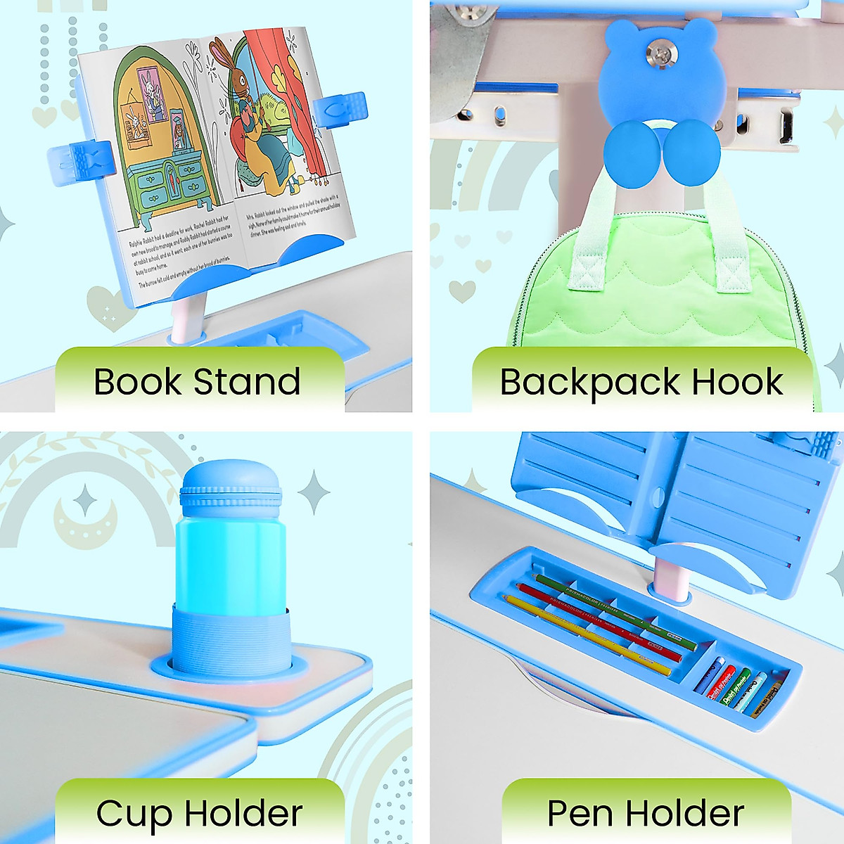 Gorilla Gadgets Kids Table and Chair Set, Height Adjustable Children's Study Desk - for Baby Bedroom, Game Rooms, Night Light Included (DSK-Kids-BLU)