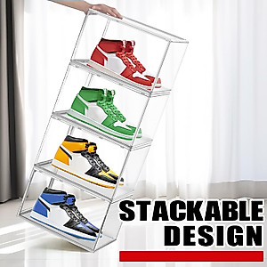EZJOB 4 Pack Sneaker Storage for Sneakerheads 14.1 * 10.6 * 9in Shoe Boxes Crates Clear Plastic Stackable Boot Display Case