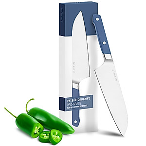 Misen Japanese Santoku Chef Knife - 7.5 Inch High Carbon Stainless Steel - Classic Japanese Knife Design for Cutting, Slicing, and Chopping - Razor Sharp Japanese Style Kitchen Knife, Blue