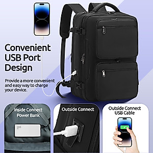 DWQOO Travel Backpack For Men, 3-in-1 Crossbody Shoulder Bag Business Briefcase, Flight Approved, Large Expandable Personal Item Backpack, 17.3 Inch Laptop Backpack with USB Charging Port, Black