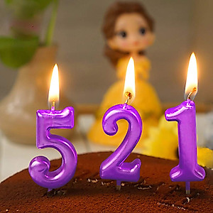 7th Birthday Candle Seven Years Purple Happy Birthday Number 7 Candles for Cake Topper Decoration for Party Kids Adults Numeral 70 47 27 37 77 75