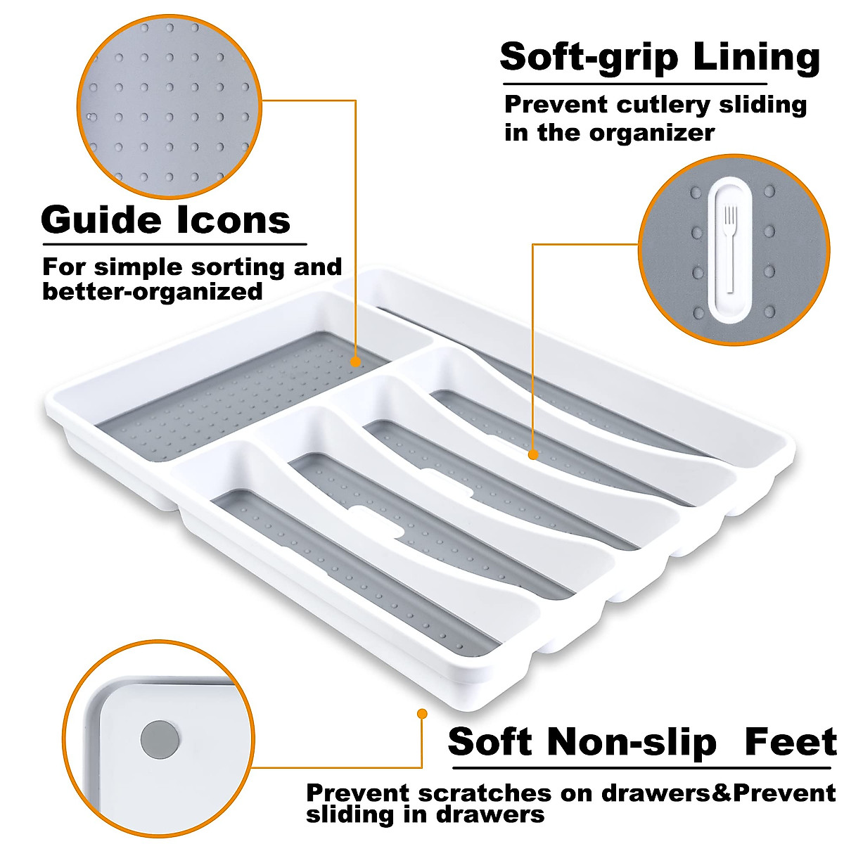 Conflech Kitchen Drawer Organizer Silverware Organizer 6 Slots Silverware Holder Utensil Organizer Cutlery Tray Plastic Flatware Organizers