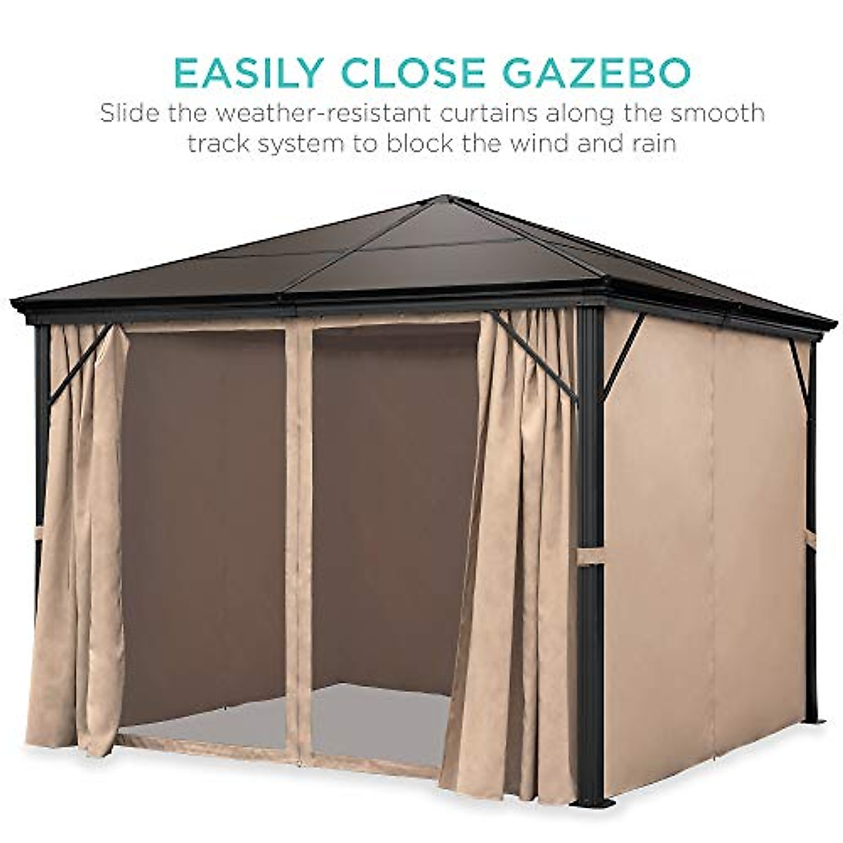 Best Choice Products 10x10ft Hardtop Gazebo, Outdoor Aluminum Canopy for Backyard, Patio, Garden w/Side Curtains, Mosquito Netting, Zippered Door