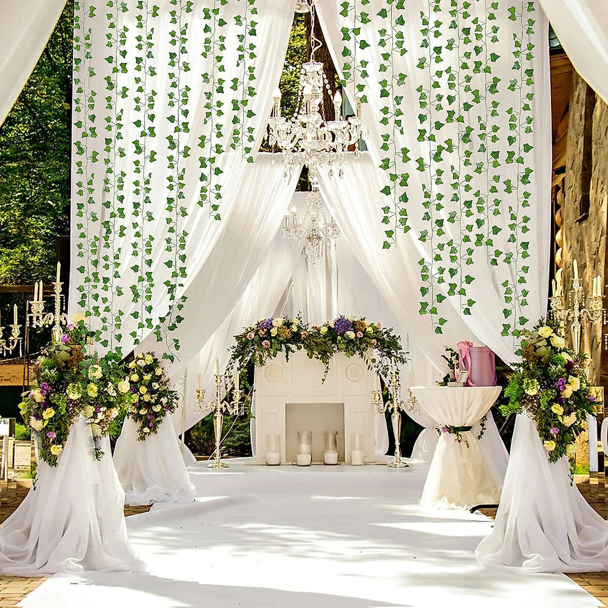 HOMOGA 12 Strands Artificial Ivy Leaf Plants Vine Hanging Garland Fake Foliage Flowers Home Kitchen Garden Office Wedding Wall Decor 84 Feet, Green