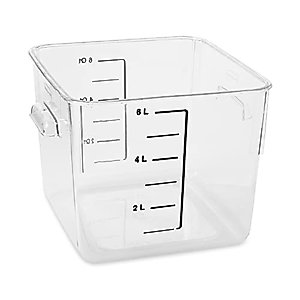 Rubbermaid Commercial Products Plastic Space Saving Square Food Storage Container For Kitchen/Sous Vide/Food Prep,Lids not included (Sold separately), 6 Quart, Clear (Fg630600Clr)