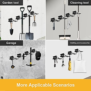 GARLWOLEX Mop and Broom Holder Wall Mount 2 Pack - X-Shaped Mop Hooks with 1 Rack & 3 Mini Hooks, Wall Mounted Holder for Broom, Mop, Laundry Room, Garage Organization, Easy to Install