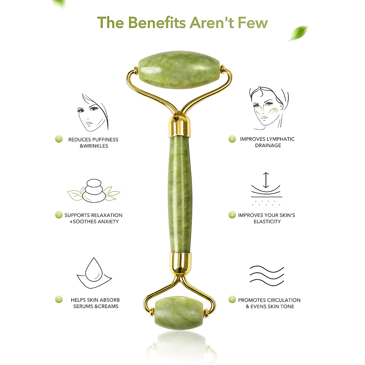 HANABEE Authentic Jade Roller for Face Gua Sha Facial Tools Face Roller Skin Care Facial Roller for Puffiness -Jade