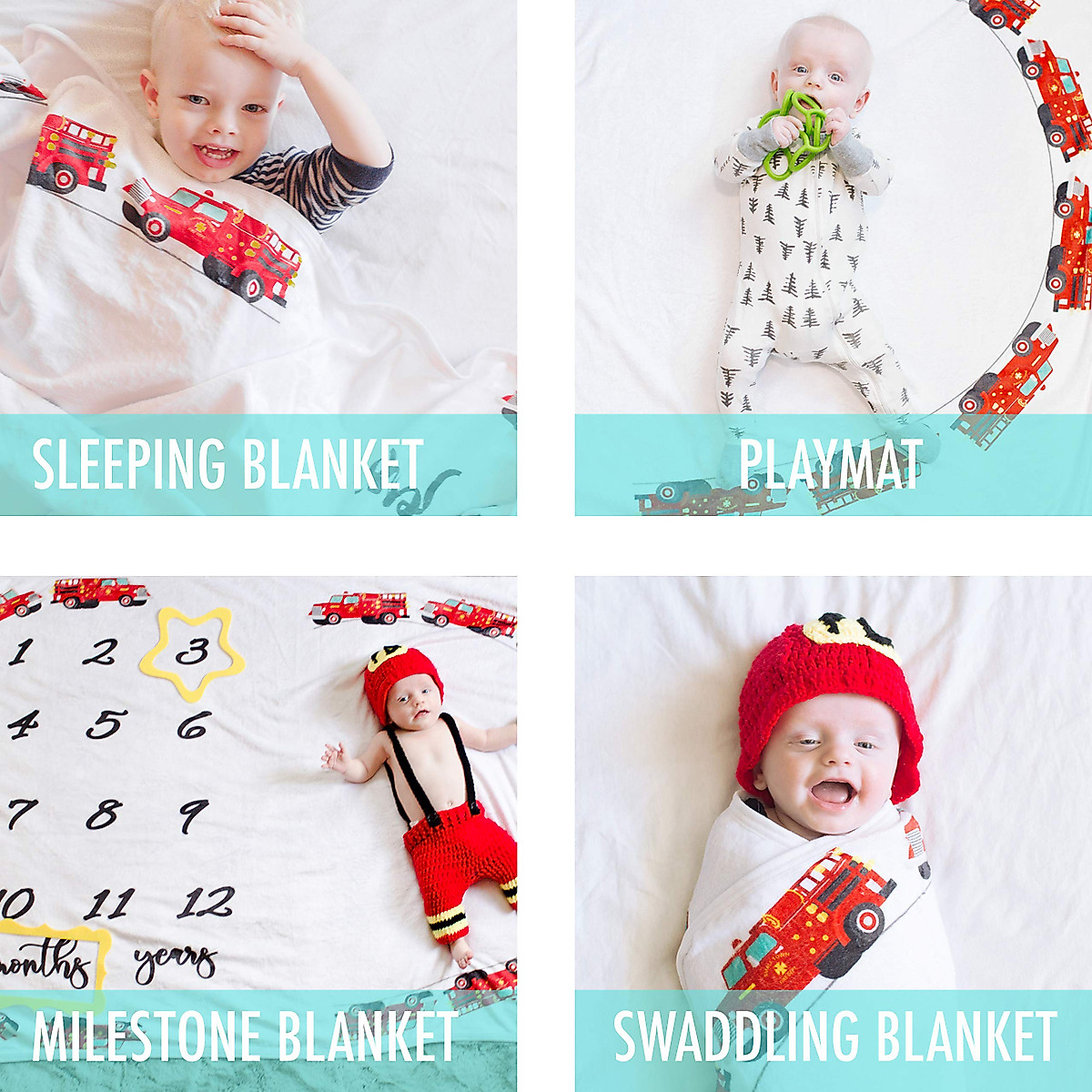 Baby Monthly Milestone Blanket boy | Free: Truck Costume + Star and Rectangular Felt Frames | Plush Extra Soft Fleece | Photography Backdrop Memory | Large 40" x 60" | Newborn