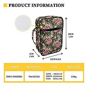 Drydeepin Pink Red Rose Floral Pattern Large Bible Cover for Women Lightweight Bible Tote Handbag with Zipper Bible Carrying Case Book Protector Bible Accessories