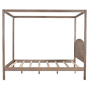 JULYFOX Natural Wood Bed Frame Queen Size Canopy, Solid Wood Canopy Platform Bed Queen with Headboard 550 lbs Heavy Duty Design No Box Spring Needed(Natural Wood,Queen)