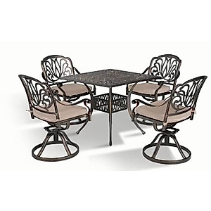 LEISU 2 Piece Cast Aluminum Bistro Dining Chair Outdoor Bistro Chairs with Khaki Cushions for Home Patio Garden Deck (2 Swivel Rocker)