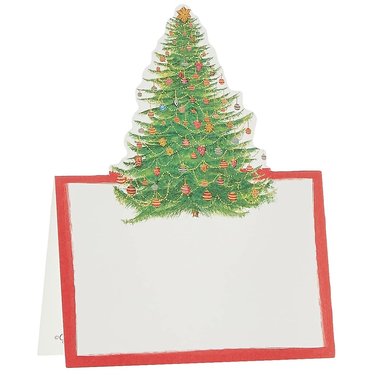 Caspari Glittering Tree Die-Cut Place Cards, Pack of 8, Red & Green