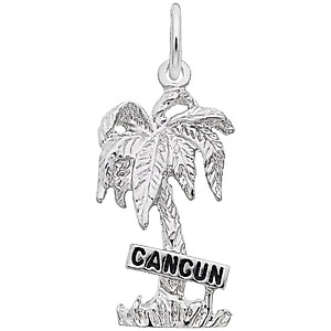 Cancun Palm W/Sign W/Bl.Paint Charm In Sterling Silver, Charms for Bracelets and Necklaces