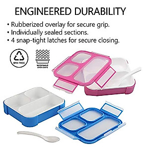 Bento Box for Kids, Toddler Lunch-Box for Small Boys Girls in School, Pre-School or Daycare, Leakproof 3 Compartment Containers for Portion Control Snacks for Adults, BPA Free. Medium Blue Pink 2 pack