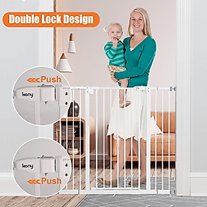 keny 36" Extra Tall Baby Gate for Stairs, 29"-42.5" Wide Auto Close Dog Gate, Pressure Mounted Easy Walk Through Pet Gate for Doorways, Durable Safety Stair Gate, White