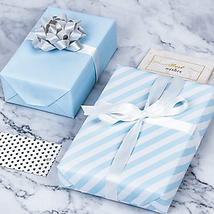 WRAPAHOLIC Reversible Wrapping Paper - Baby Blue and Stripes Design for Birthday, Holiday, Wedding, Baby Shower Wrap - 30 Inch x 33 Feet