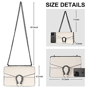 Aiqudou Crossbody Shoulder Square Purse For Women - Fashion Embossed Snake-Print Leather Handbag Metal Chain satchel Tote Bag