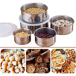 Tsyware [Set of 5] Stackable Stainless Steel Snack Food Storage Containers With Lids, Leakproof Clear Lids For Lunch, Leftovers, Soups, Salads Meal Prep and Storage, Reusable for Kids and adults