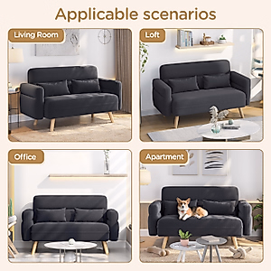 Yaheetech 46" Small Modern Fabric Sofa Loveseat Mid Century 2 Seater Sofa Couch with Lumbar Pillows, Solid Wood Legs for Living Room, Small Space, Dorm, Office, Bedroom, Dark Gray