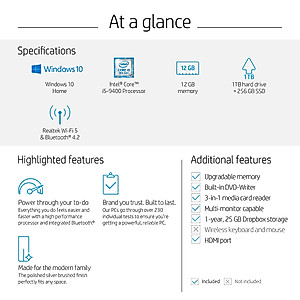 HP Pavilion TP01-0050 Intel Core i5-9400 12GB RAM 1TB HDD 256GB Desktop PC (Renewed)