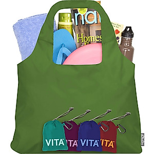 ChicoBag VITA Reusable Shopping Bag with Attached Pouch and Carabiner Clip, Compact, Designer Shoulder Tote, Pale Green