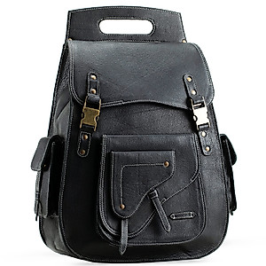 Handmade World Vintage Full Grain 18 Inch Black Leather Laptop Large Backpack Casual Bookbag Daypack Camping Travel Rucksack Knapsack