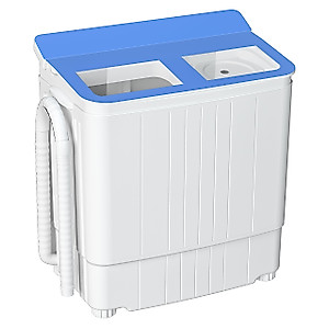 Superday 21.6 LBS Portable Washing Machine, 2 In 1 Mini Compact Twin Tub Washer and Spin Dryer with Built-in Gravity Drain Time Control, 9 Lbs Spinner Load Capacity for Home/Apartment/Dorms/RV(Blue)