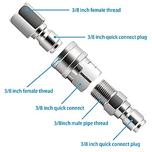 4PCS 3/8 Inch NPT Quick Connect Pressure Washer Coupler，Stainless Steel Pressure Washer Adapter Set, Male and Female Power Washer Quick Disconnect Kit