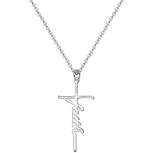 Jewenova Faith Cross Necklace Hope Loved Strength Pendant Necklace Religious Jewelry Gift for Women Dainty Y Pendant Chain Necklace with Meaning Card