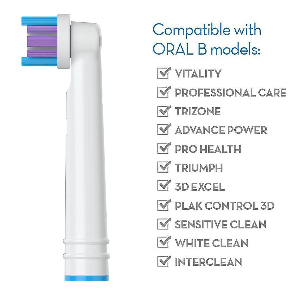 Replacement Toothbrush Heads for Oral-B, 4 Pack Replacement Heads Compatible with Oral B Braun Electric Toothbrush (4 Pack) (White, 1 Count (Pack of 4))