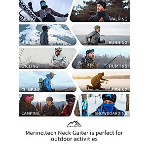 Merino.tech Merino Wool Ski Neck Gaiter - Face Mask Neck Warmer for Men & Women (Black)