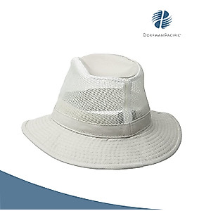 Dorfman Pacific Men's Garment Washed Twill Safari Hat With Mesh Sides, Khaki, Medium