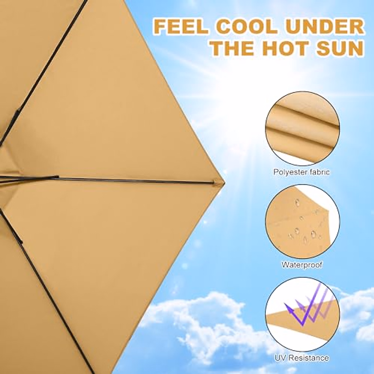 9ft Round Patio Umbrella Surface Sun Umbrella for Garden Yard Picnic Outdoor Replaceable Umbrella Surface