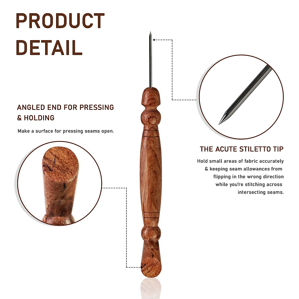 Savina Stiletto & Pressing Tool - Essential Quilting/Sewing Tool Stiletto, Presser - Precision placement tool for Getting Seams to Lay Correctly (1 Pieces)