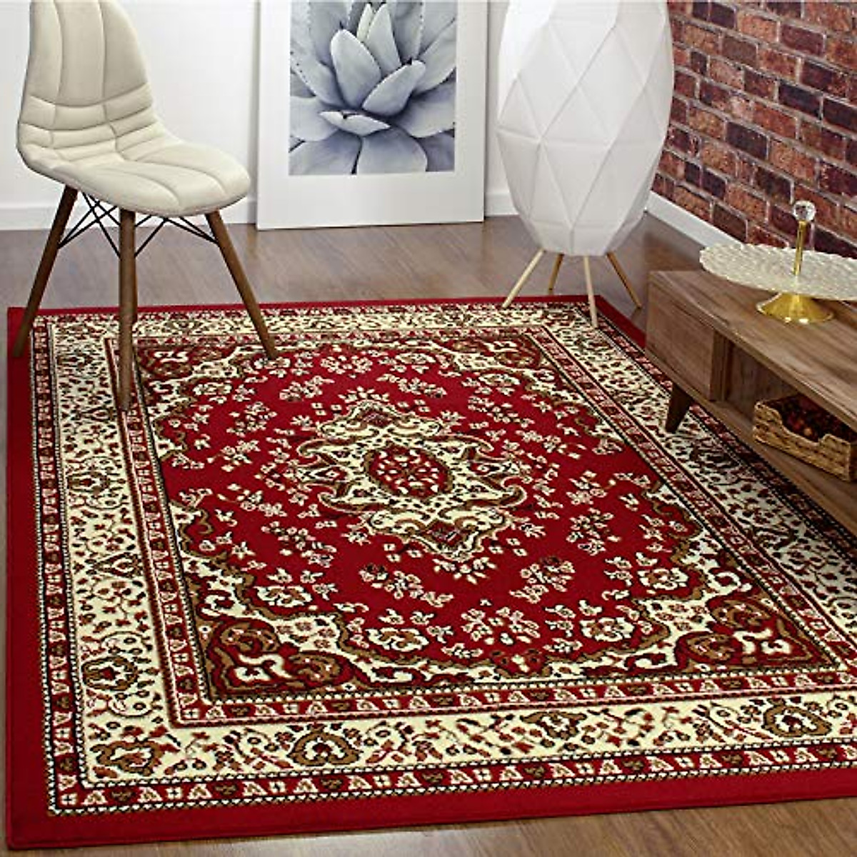 Antep Rugs Kashan King Collection HIMALAYAS Oriental Area Rug Maroon and Beige - Maroon and Beige - 6'7" x 9'