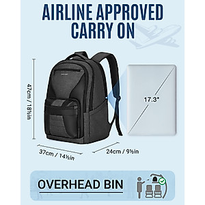 LIGHT FLIGHT Travel Backpack, Laptop Backpack for Men, School College Bookbag, 17.3 Inch Computer Backpack Business Back Pack, Work Bag with USB Charging Hole, 40L Large Casual Daypack, Black grey