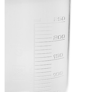 EISCO 12PK Plastic Beakers, 250ml - Polypropylene Plastic - Raised Graduations, Tapered Spout - Euro Design