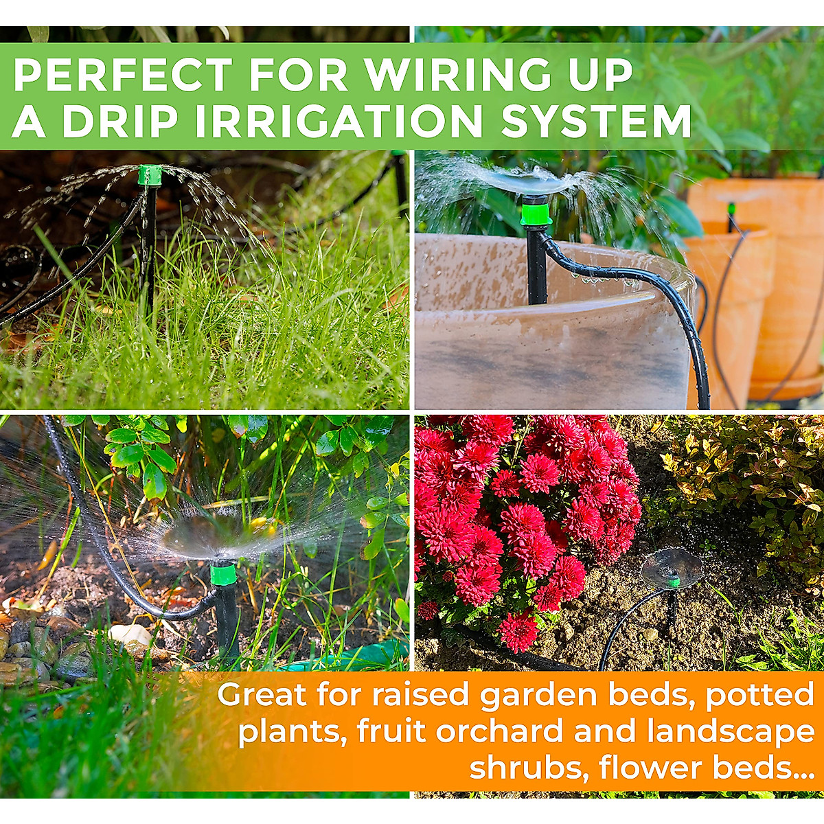 CARPATHEN Drip Irrigation Emitters Vortex - 100 pcs Drip Sprinkler Head for 1/4 inch Drip Irrigation Tubing + 1/4 Drip Irrigation Tubing - 100 ft Black Drip Irrigation Hose