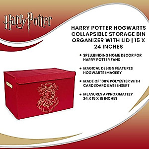 Harry Potter Hogwarts Collapsible Storage Bin Chest with Lid | Fabric Basket Container with Handles, Cubby Cube Closet Organizer | Wizarding World Gifts And Collectibles | 15 x 24 Inches