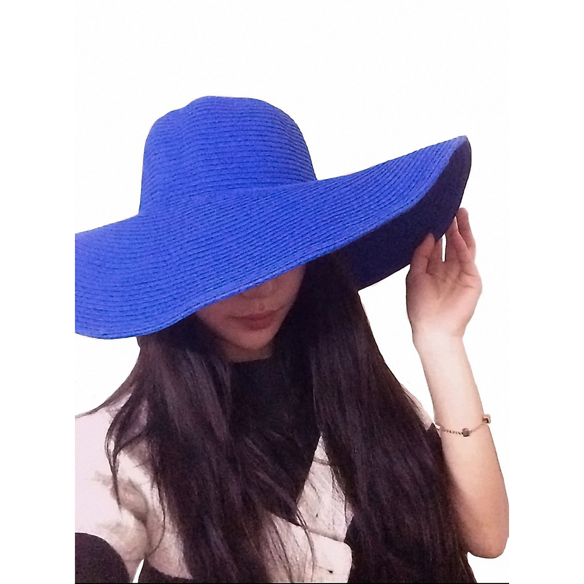 Womens Hat Floppy Foldable Roll up Sun Hat for Women Beach Straw Hat for Women Wide Brim Summer Hats UV Protection UPF50+ Blue…