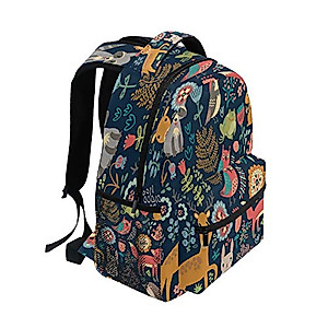 Backpack Forest Animal Fox Rabbit Flower School Shoulder Bag Large Waterproof Durable Bookbag Laptop Daypack for Students Teens Girls Boys Elementary