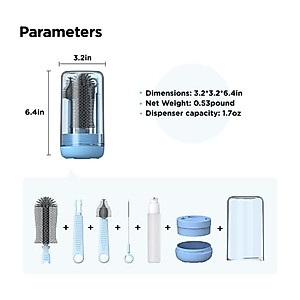 VOGOGE Travel Bottle Brush Set with Stand, Portable Baby Bottle Cleaning Kit Includes Nipple Brush and Straw Cleaner Brush (Blue)