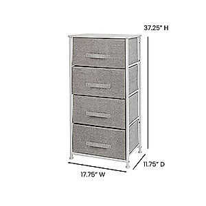 Flash Furniture 4 Drawer Storage Dresser - White Cast Iron Frame and Wood Top - 4 Easy Pull Light Gray Fabric Drawers