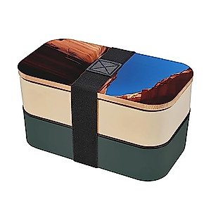 Gorge Scenery Adult Lunch Box, Bento Box, With Cutlery Set Of 3, 2 Compartments, Rectangular, Lunch Box For Adults