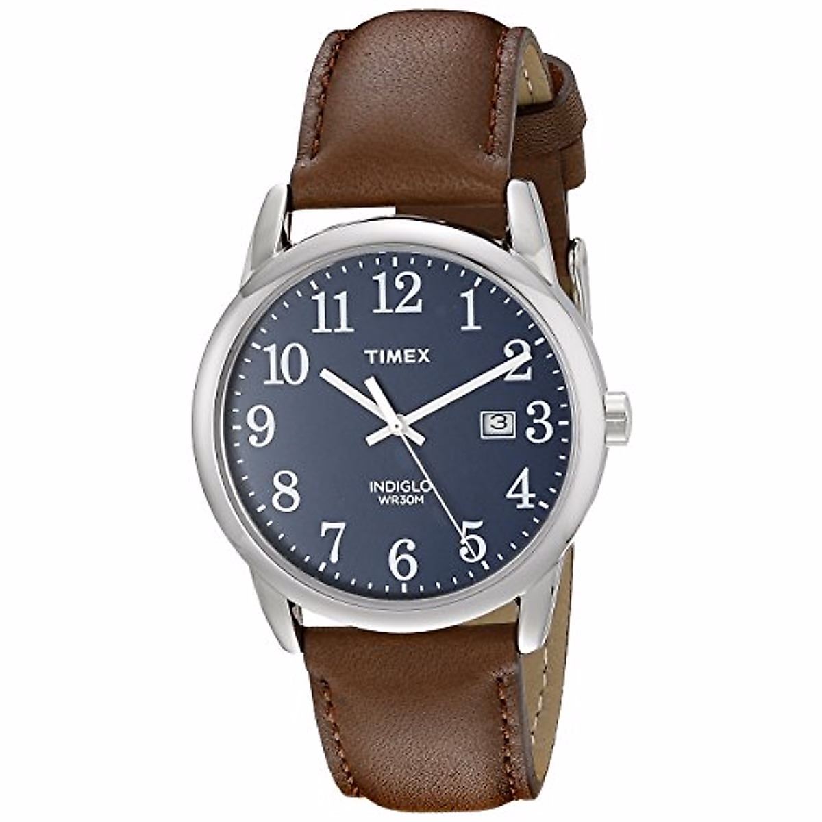 Timex Men's TW2P75900 Easy Reader 38mm Brown/Silver-Tone/Blue Leather Strap Watch