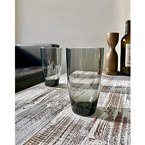 KLIFA- ETON- 15.2 & 20.8 ounce, Set of 8, Acrylic Tumbler & Highball Drinking Glasses, Stackable Plastic Drinkware, Dishwasher Safe, Gray-Black