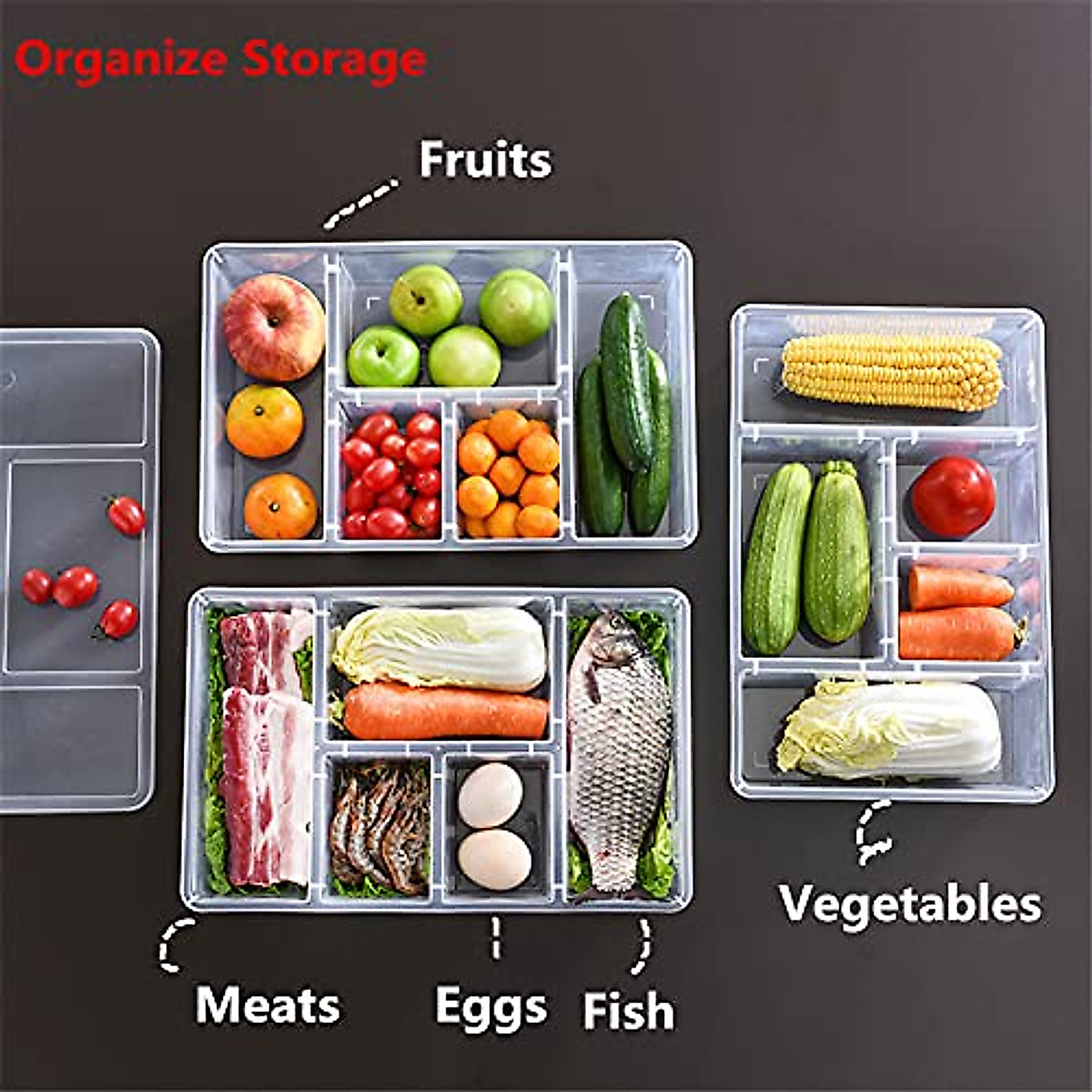 NLGG 2Pack Stackable Fridge Freezer Organizer Refrigerator Food Storage Bin Containers with Lid Plastic Fridge Produce Saver Fresh Keeper Container for Produce Fruits Vegetables Meat Fish