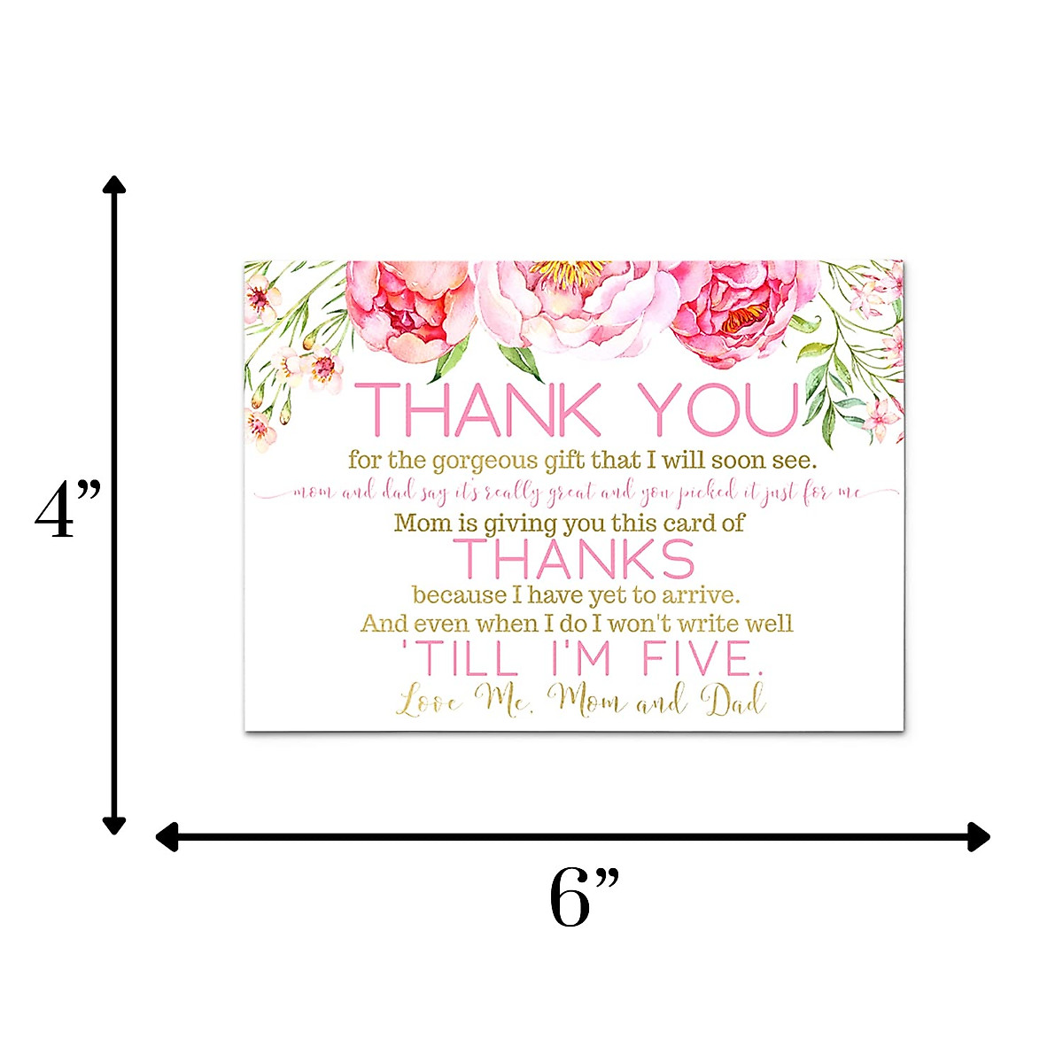 Paper Clever Party Cottage Floral Baby Shower Thank You Postcards (15 Pack) Girls Notecards Only - Eco-friendly Postal Note with Message from Newborn – Rustic Pink and Gold – Printed 4x6