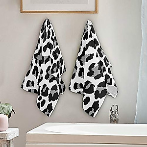 Qilmy Black and White Leopard Hand Towels Ultra Soft Absorbent Fingertip Bath Towels Breathable & Comfort Hand Towels for Bathroom Hotel, Gym and Spa 28 X 14 Inch (2PCS)